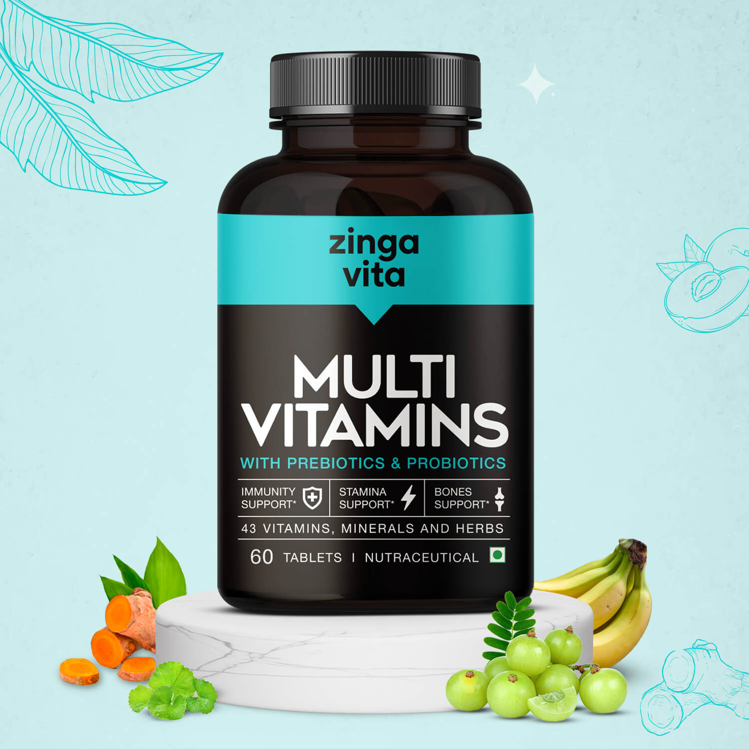 Multivitamins with Prebiotics & Probiotics – Zingavita